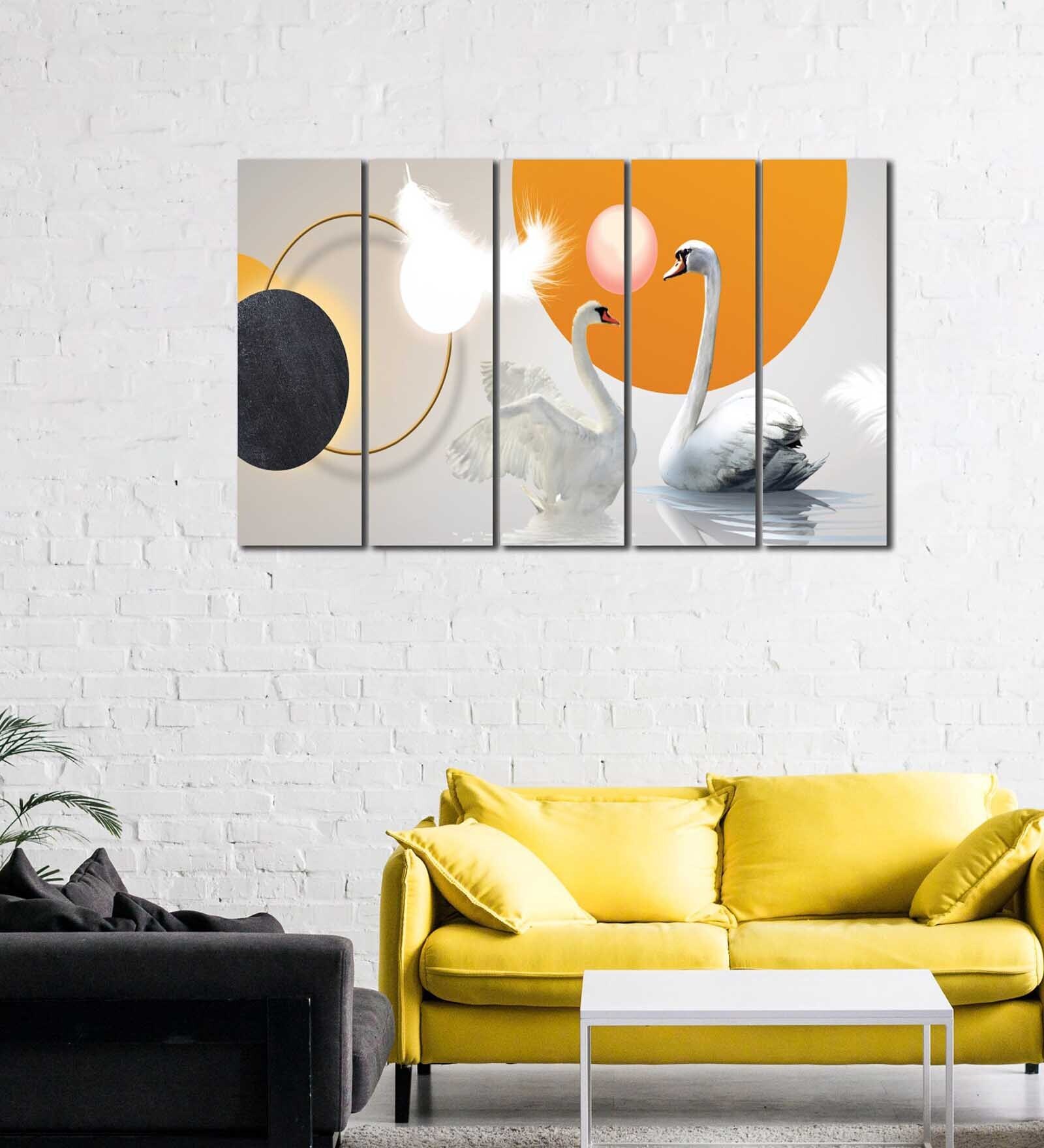 Buy Vastu Swan Pair Love Birds MDF Art Panel Set of 5 By Wens Online ...