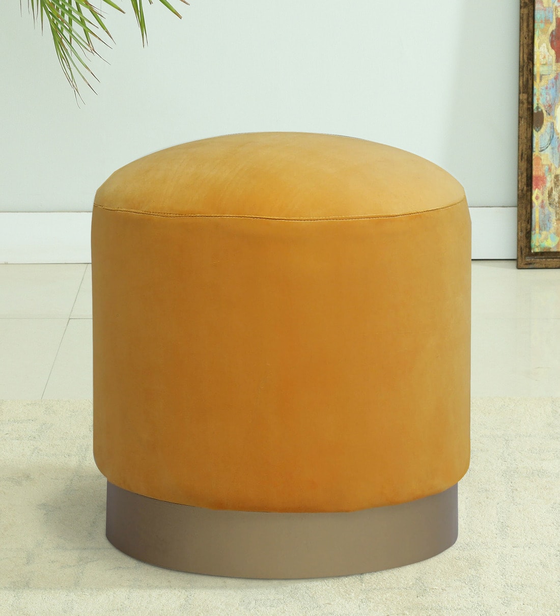 Buy Velvet Pouffe With Copper Powder Coated Base Online - Pouffes ...