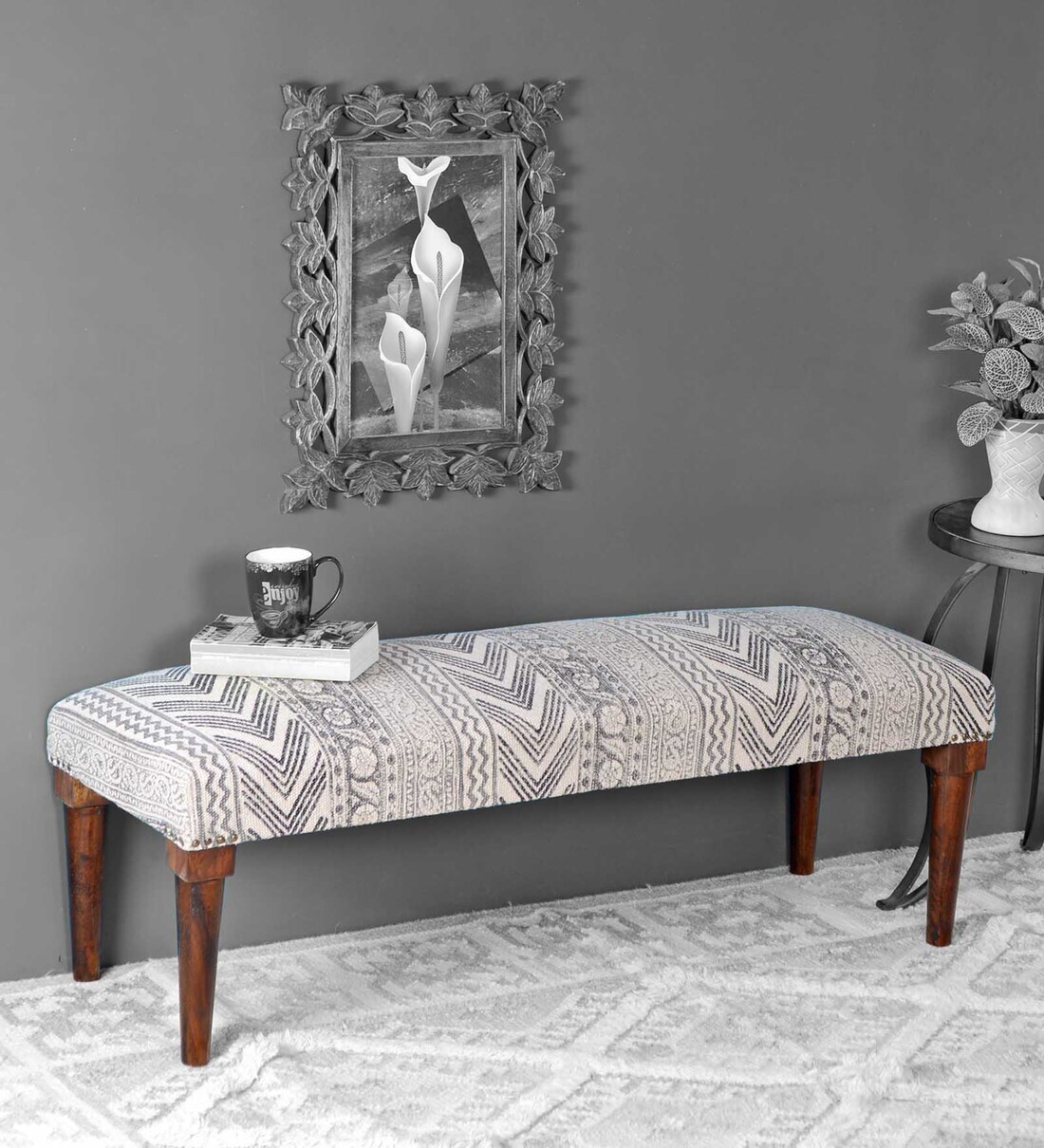 Buy Village Block Print Upholstered Bench In Multi Colour at 22% OFF by ...