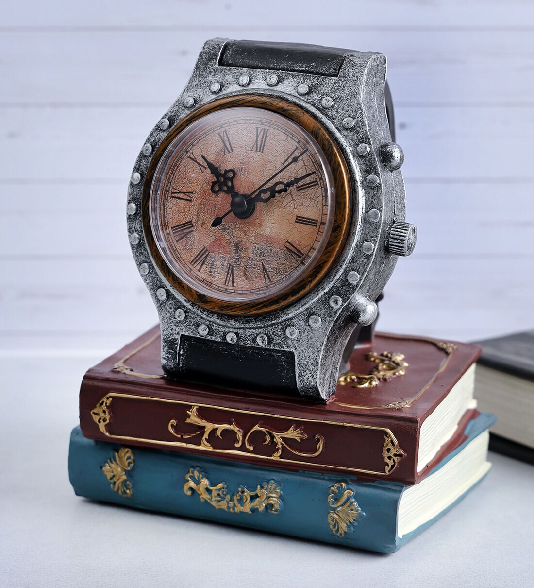 Buy Vintage Clock & Books Brown Resin Table Accent Piece at 4% OFF by A ...