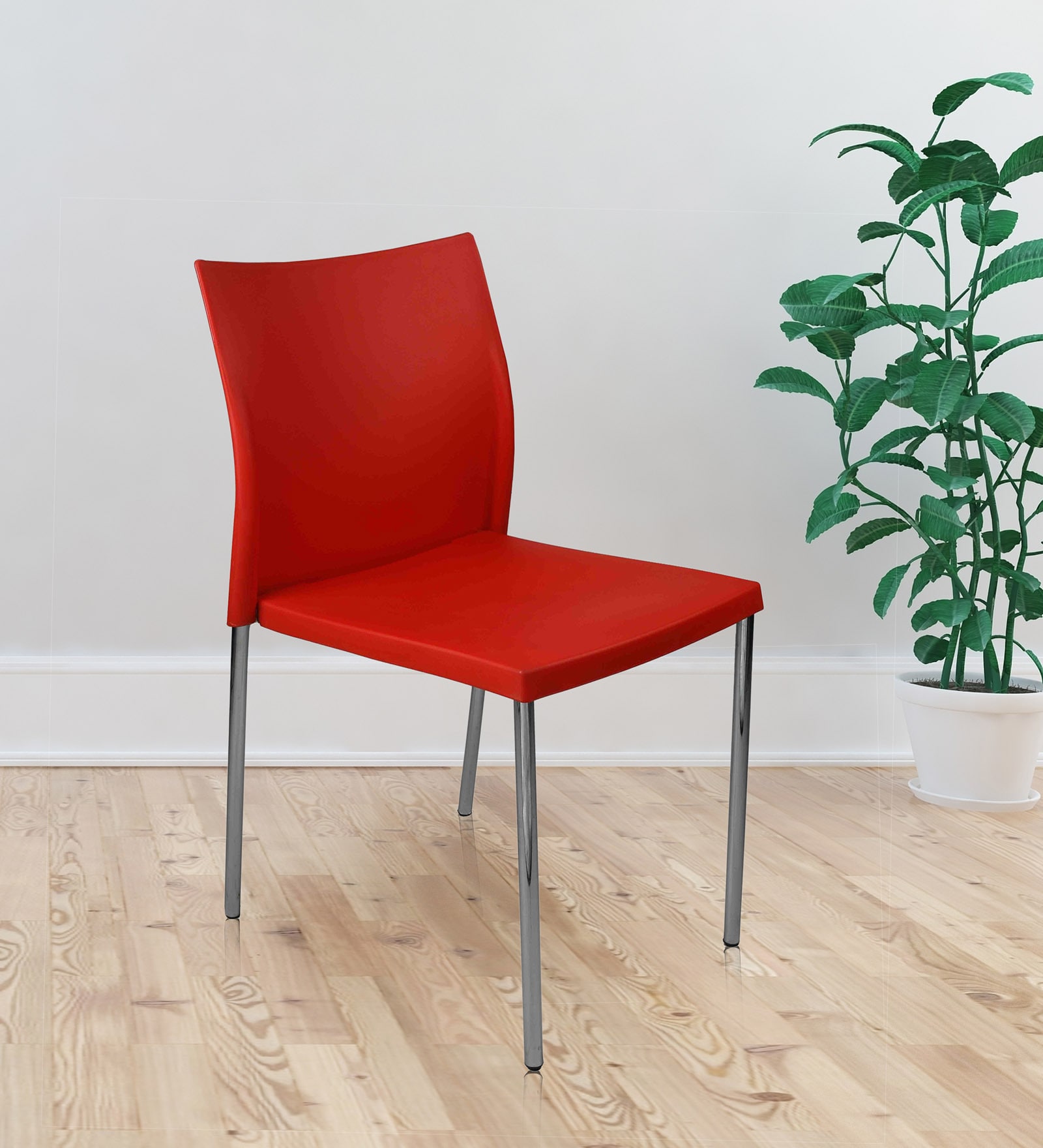 Buy Plastic Chair in Red Colour with Chrome Finish Metal Legs by ...