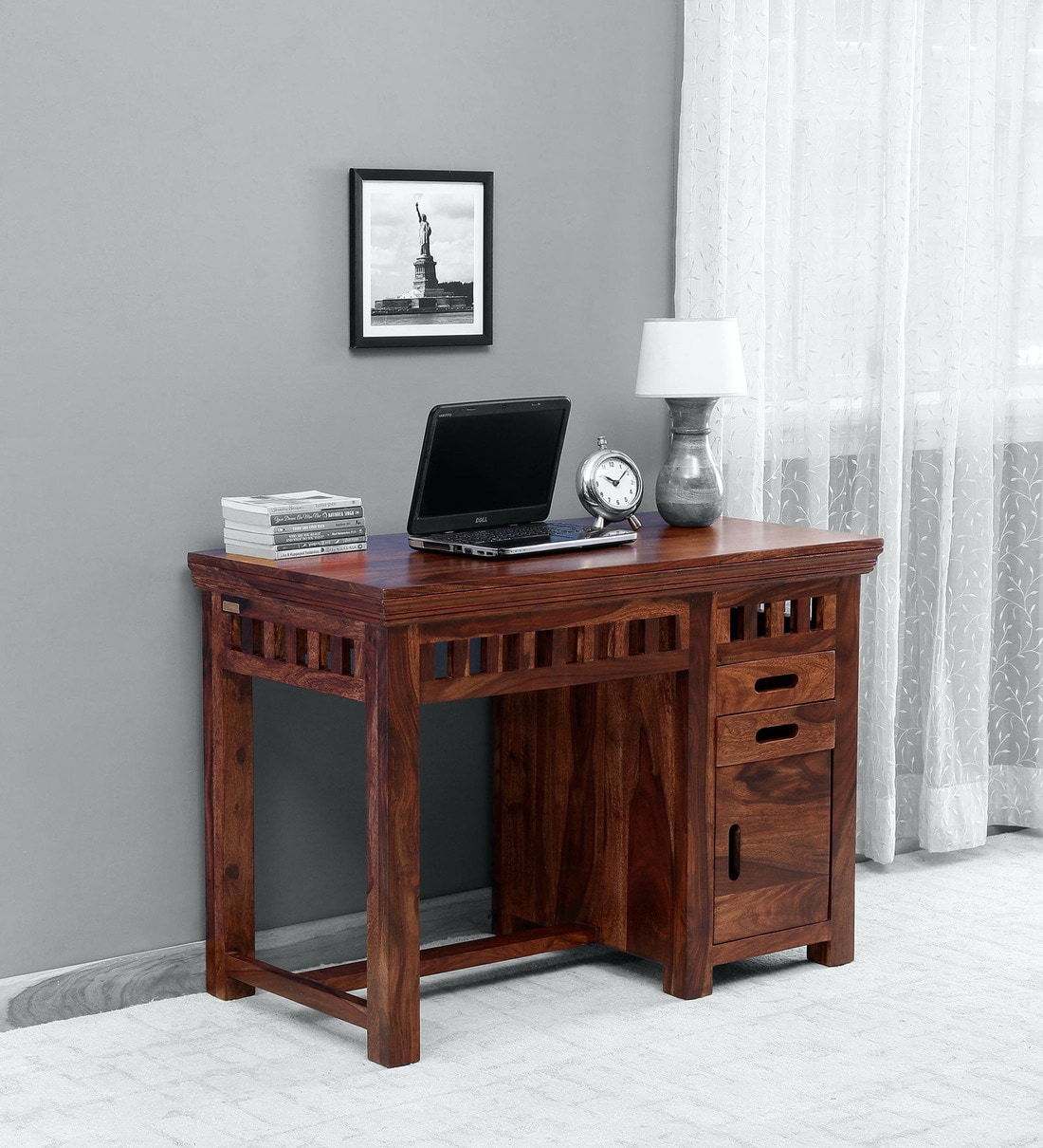 Buy Alkham Sheesham Wood Writing Table In Rustic Teak Finish at 48% OFF ...