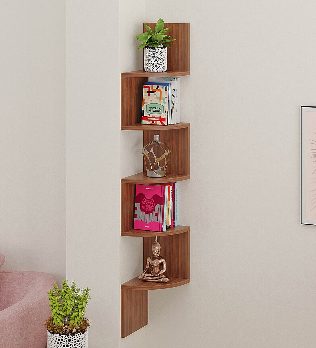 Buy Walnut Engineered Wood Morpheus Cornor Wall Shelf by Bluewud at 11% ...