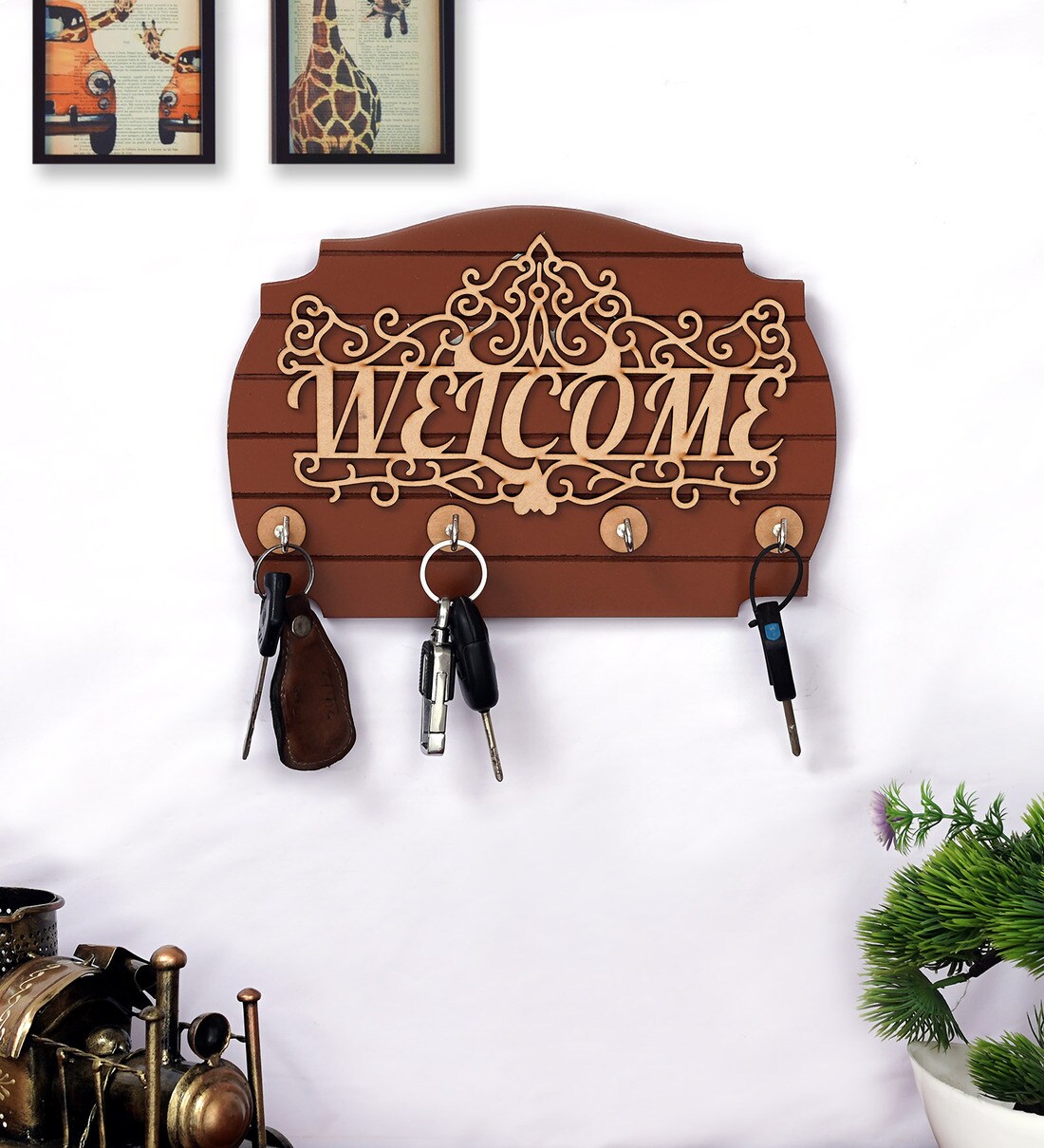 Buy Welcome Brown MDF Key Holder by Craft Tree at 100% OFF by Craft ...