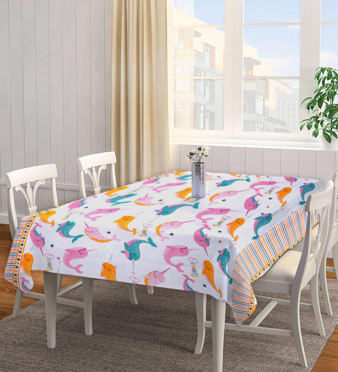 Buy Cartoon Dolphin (90x60) Multicolor Cotton Blend Table Cloth Online ...