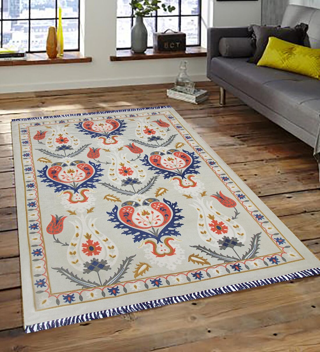 Buy White Persian Cotton 5 ft x 7 ft Machine Made Carpet by The Blue ...