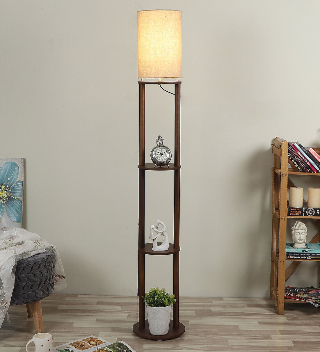 Buy Starlet White Jute Shade Shelf Floor Lamp With MDF Base By Pristine ...