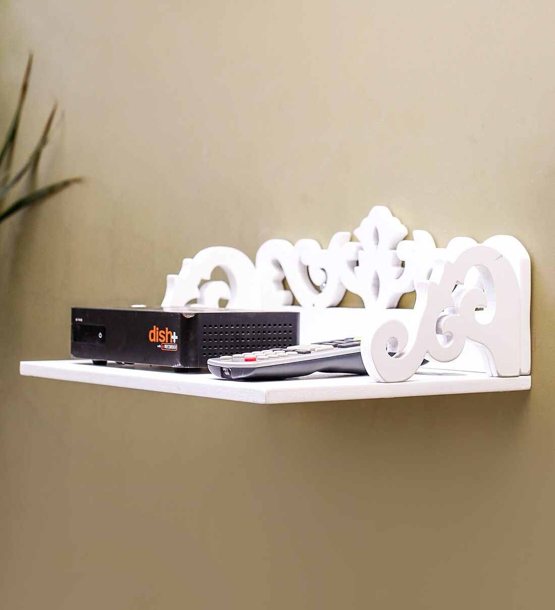 Buy Engineered Wood Carved Wall Mounted Set Top Box Holder in White ...