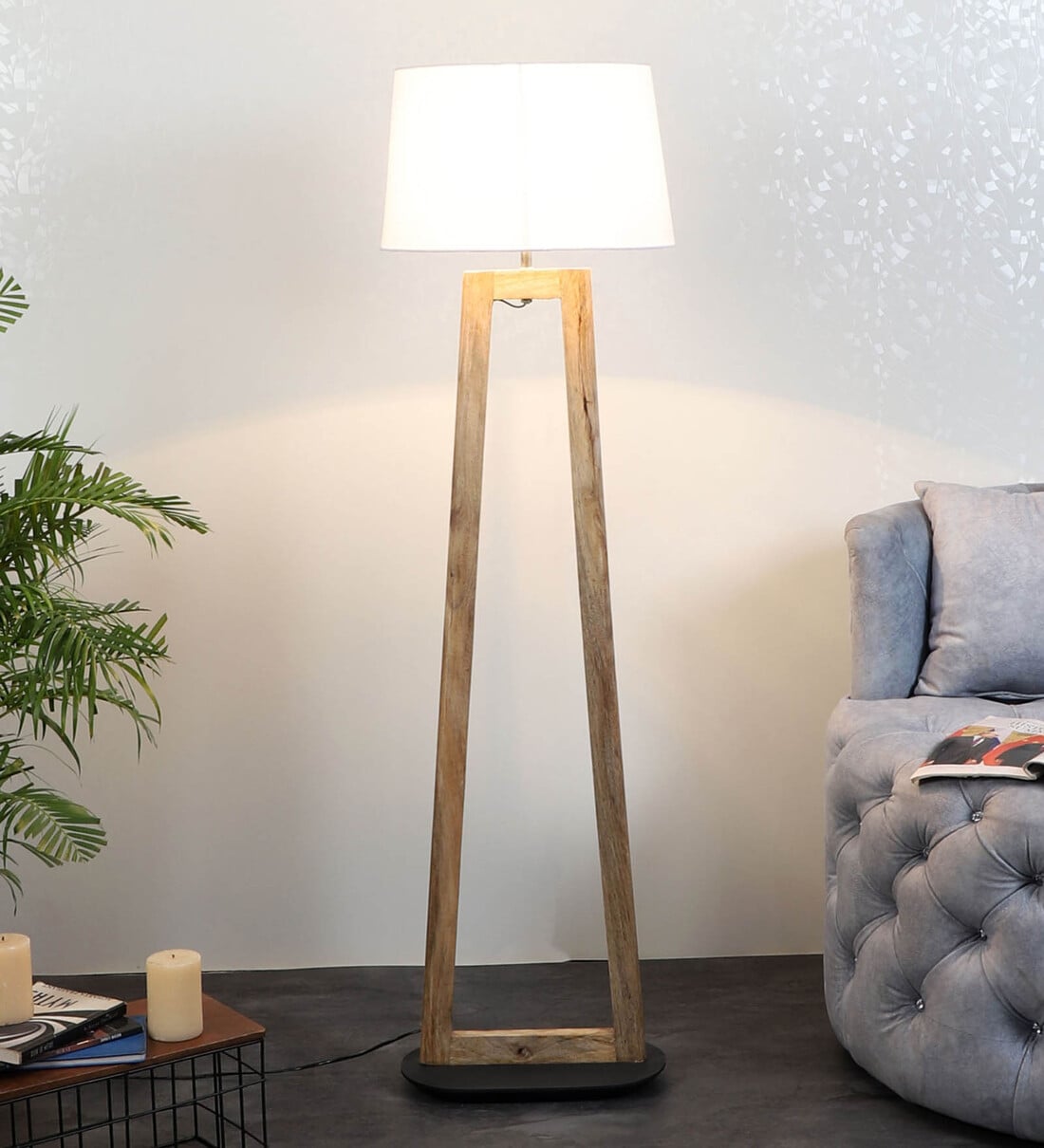 Buy Triune White Iron Shade Club Floor Lamp With Wood Base By Sapphire ...