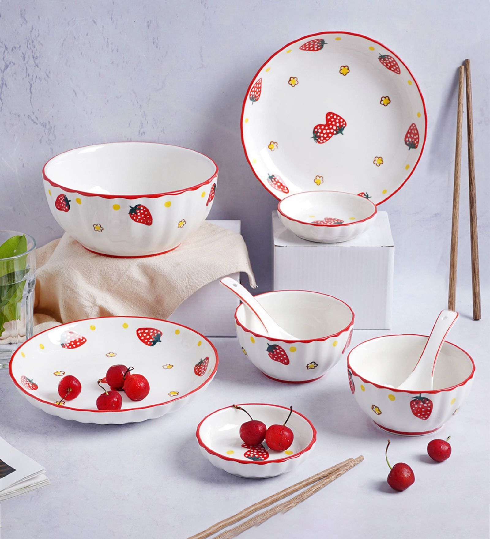 Buy Strawberry 11 Pcs White & Red Ceramic Dinnerware Set Online ...