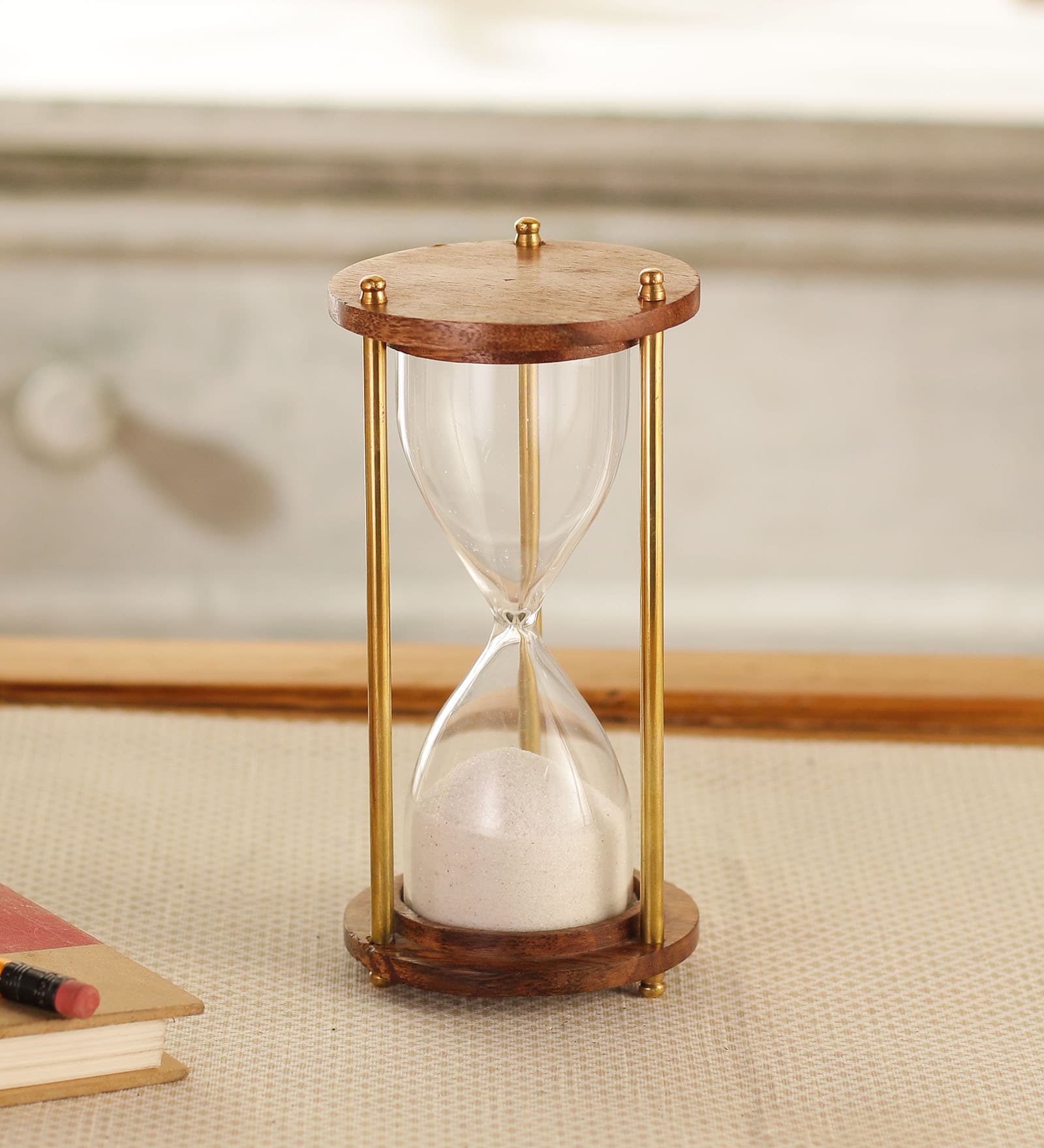 Buy White Brass And Wood Sand Timer Online - Nautical Decor - Nautical ...
