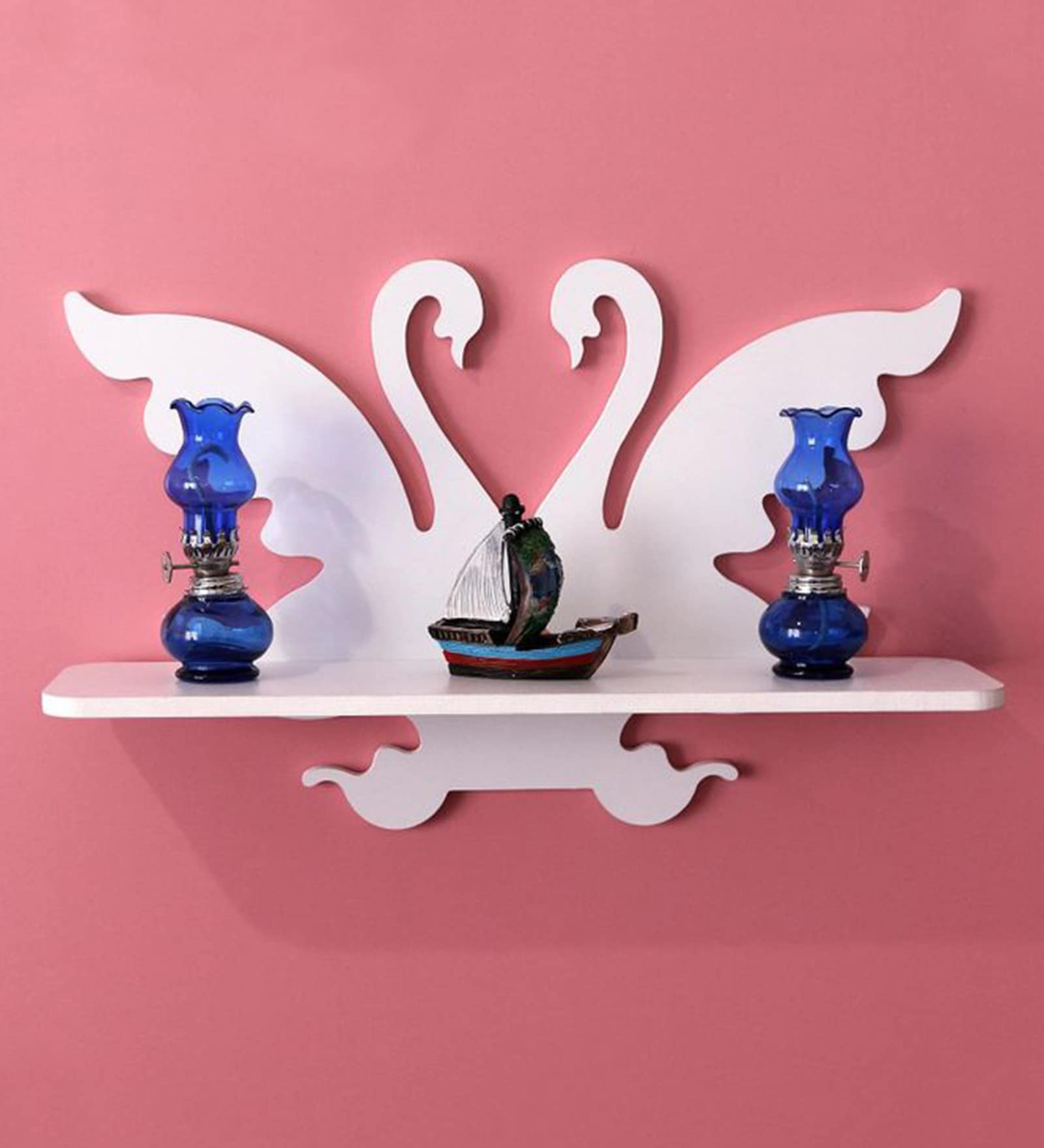 Buy Engineered Wood Swan Design Floating Wall Shelf in White Colour by Qesyas Online - Modern ...
