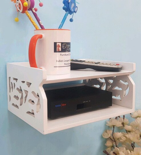 Buy Engineered Wood Wall Mounted Set Top Box Holder in Blue Colour by ...