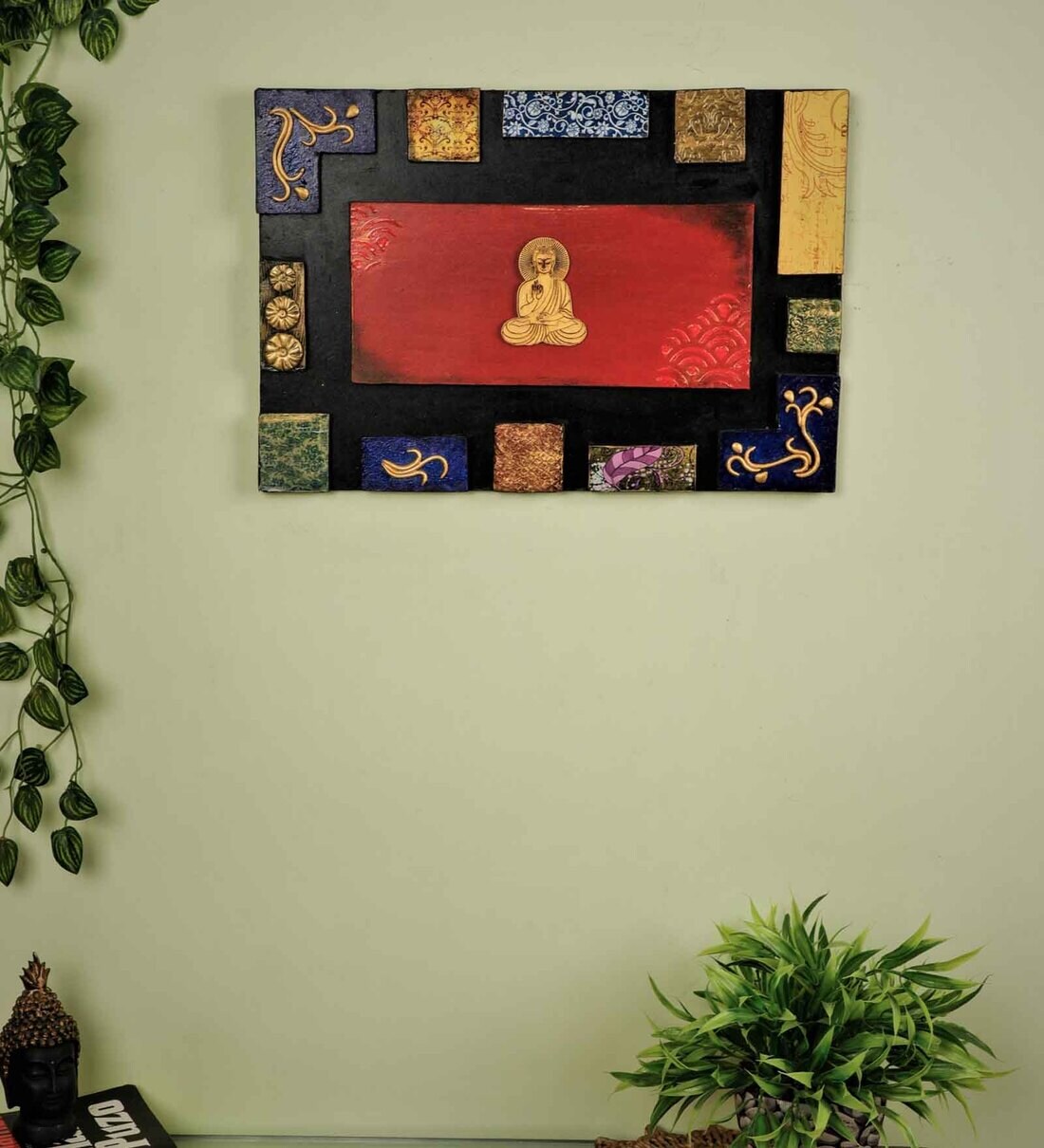 Buy Wooden 3D Handmade Rectangle Wall Art In Red With Buddha at 27% OFF ...
