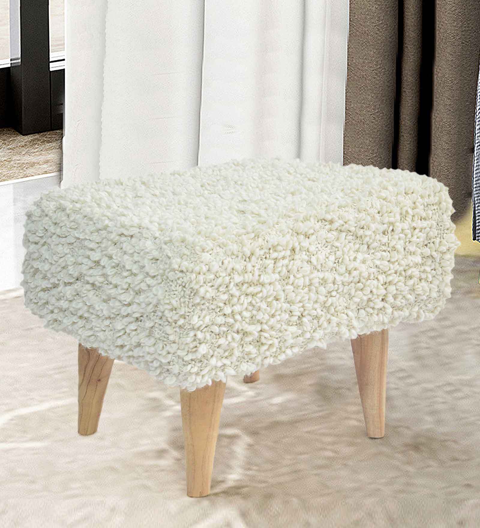 Buy Wood Stool In Off White Colour Online - Contemporary Seating Stools ...