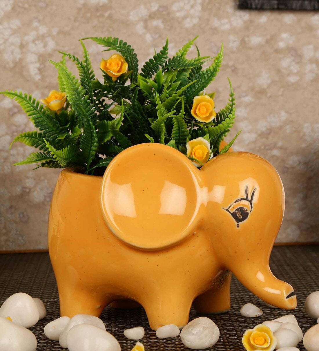 Buy Yellow Ceramic Elephant Shape Small Desk Pot by Justoriginals at 25 ...