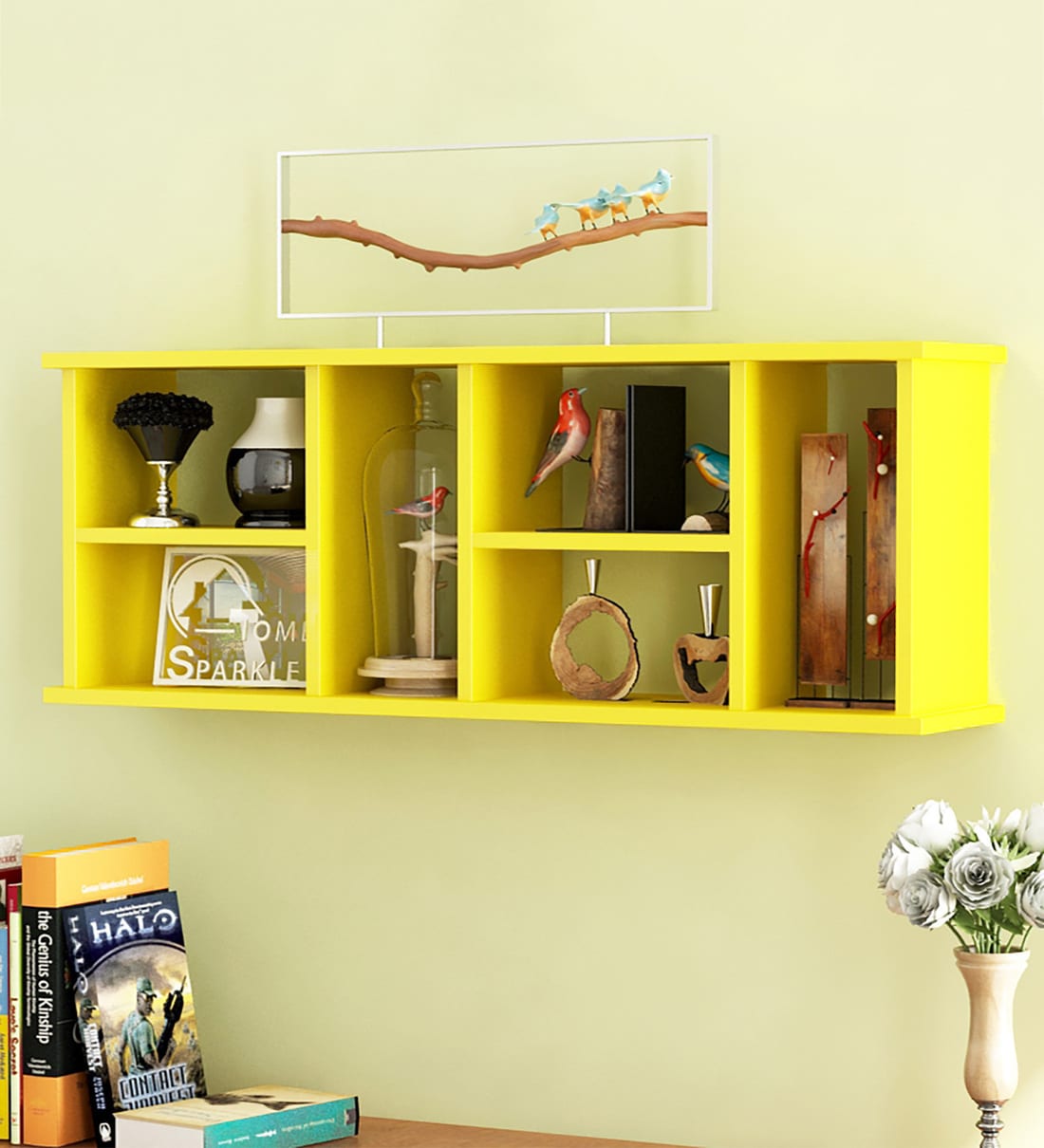 Buy Engineered Wood Wall Shelf in Yellow Colour by Home Sparkle Online ...