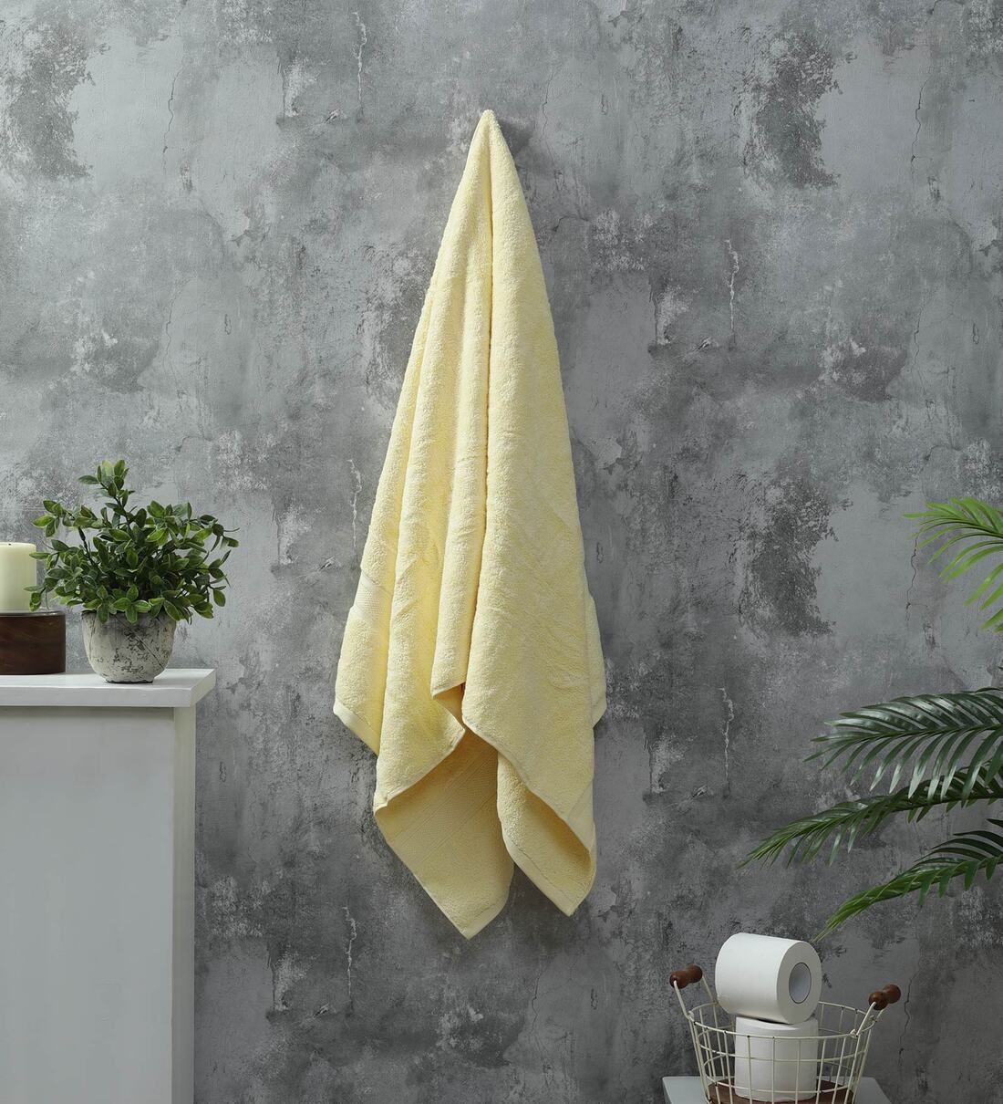 Buy Yellow Solid 630 GSM Cotton Bath Towel by Raymond Home Online ...