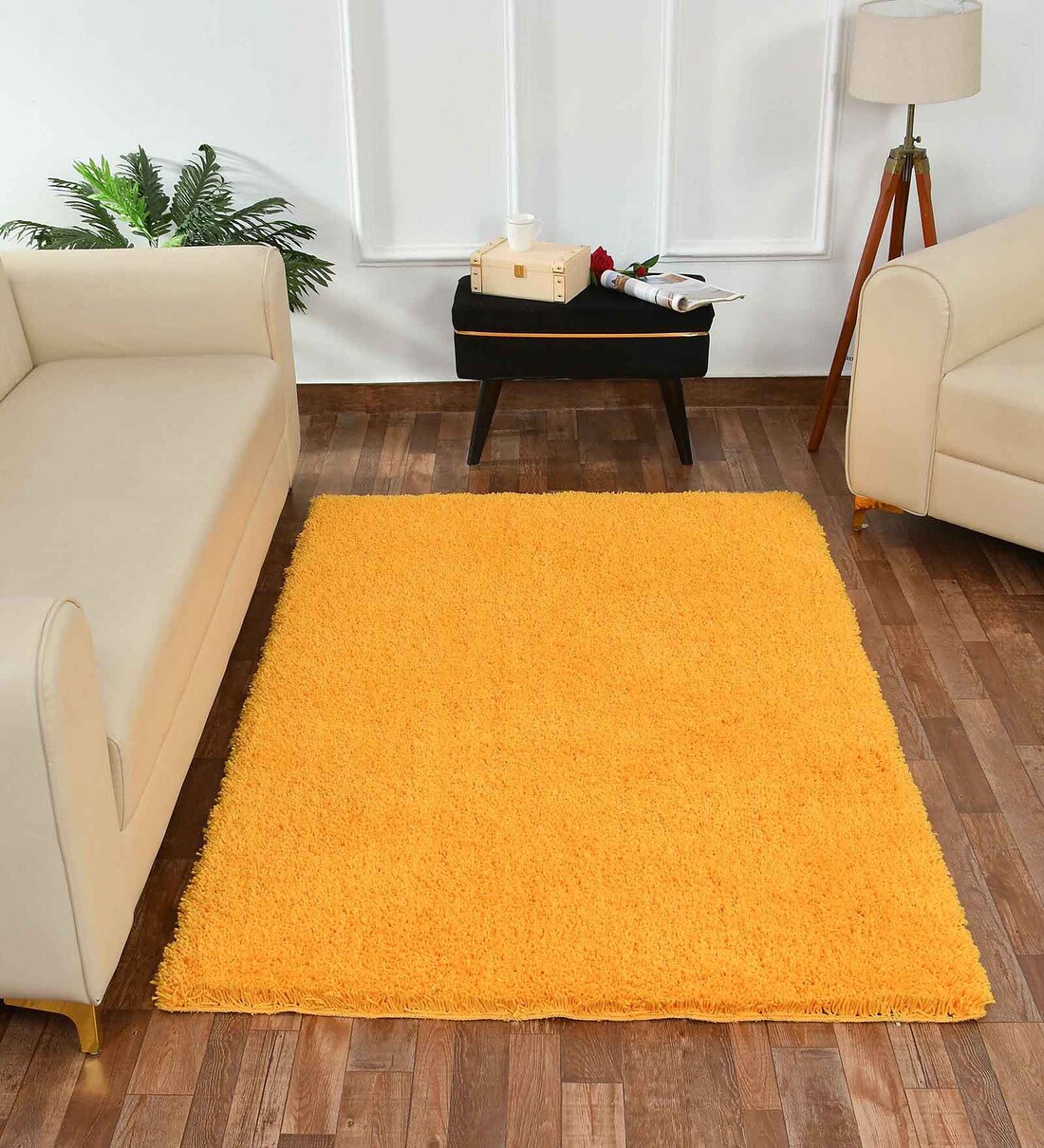 Buy Yellow Solid Polyester 4 ft x 6 Machine made Carpet by PRESTO at 50 ...