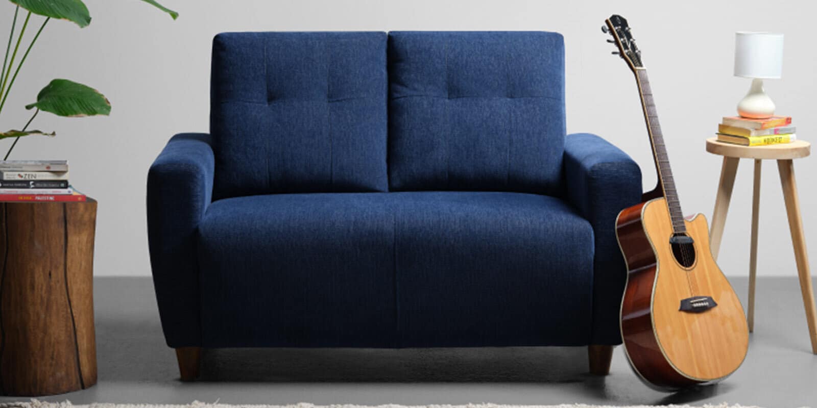 Buy Yolo Fabric 2 Seater Sofa in Berry Blue Colour Online - Modern 2 ...