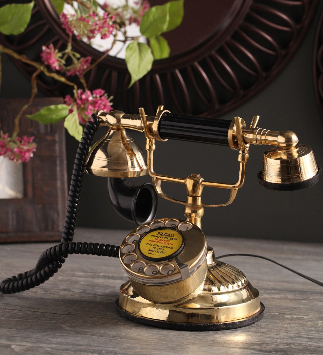 Buy Gold Brass Flower Maharaja Retro Telephone by Zahab at 44% OFF by ...