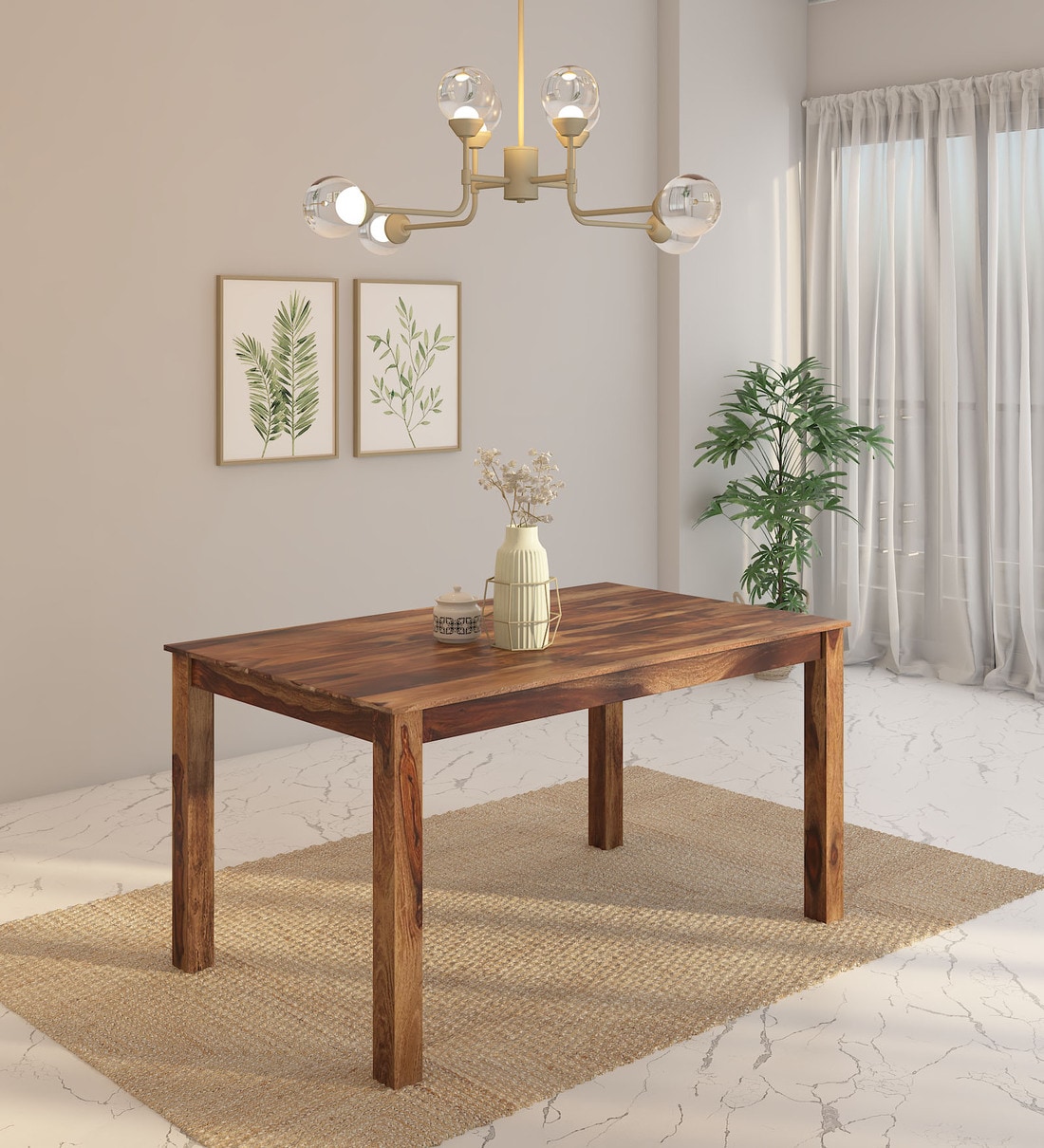 Buy Zeven Sheesham Wood 6 Seater Dining Table In Rustic Teak Finish ...